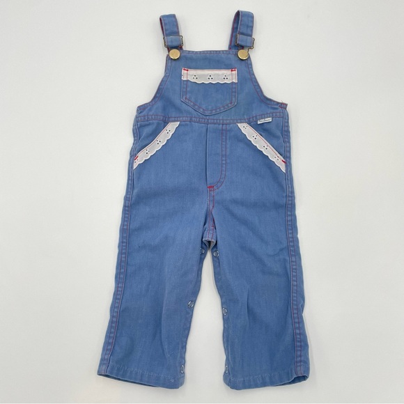 Vintage | Bottoms | Vintage Childs Bib Overalls Blue Ruffles Girl Retro ...